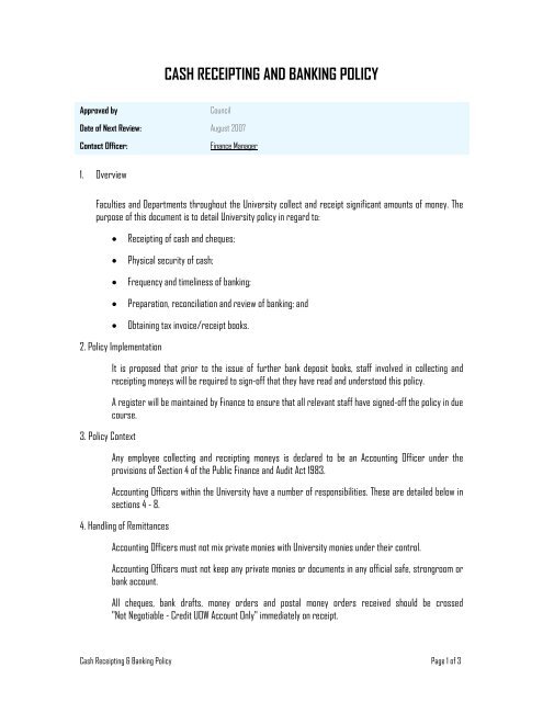 Cash Receipting and Banking Policy