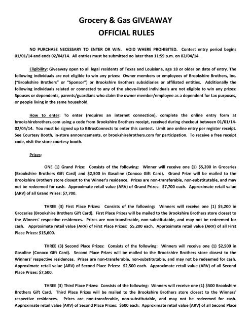 Official Contest Rules - Brookshire Brothers