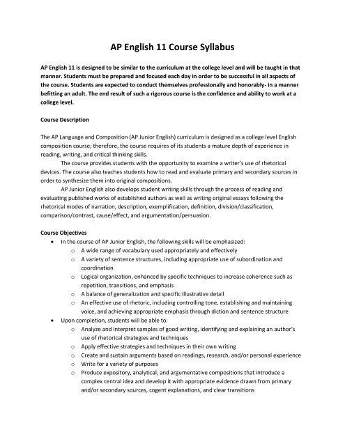 High School English Syllabus