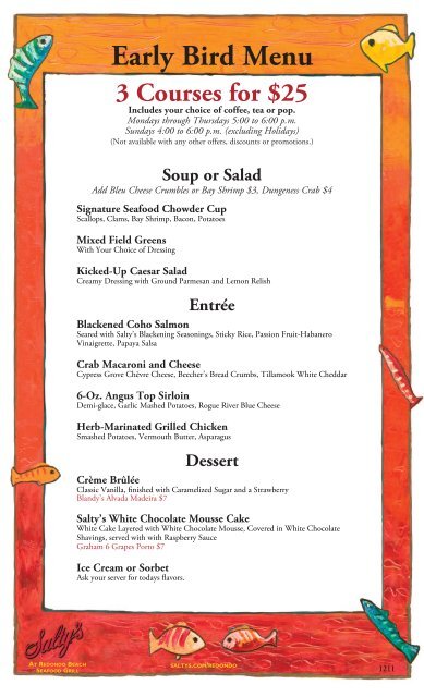 Early Bird Menu - Salty's