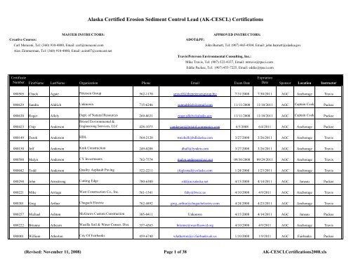 Alaska Certified Erosion Sediment Control Lead ... - AGC of Alaska