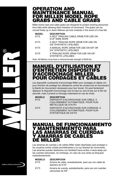 operation and maintenance manual for miller model rope grabs and ...