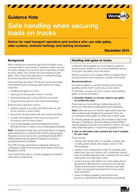 Safe handling when securing loads on trucks - WorkSafe Victoria
