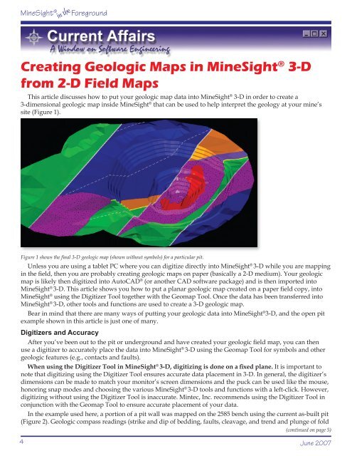 Geomap: Geologic Maps in MS3D from 2D Field Maps - Mintec, Inc.