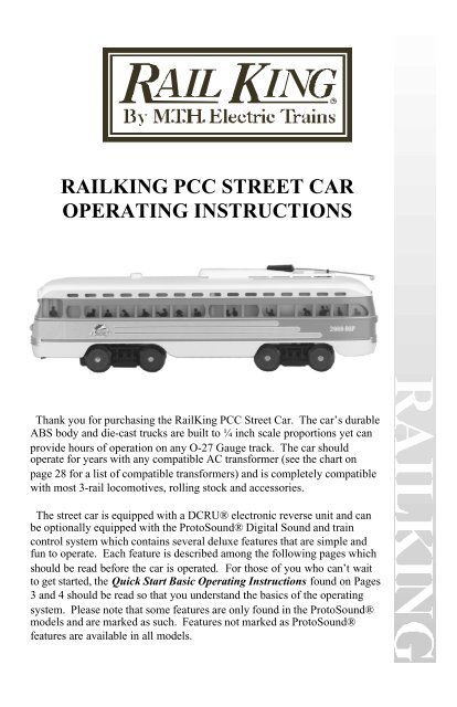 railking pcc street car operating instructions - MTH Trains