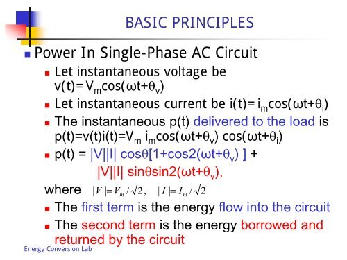 BASIC PRINCIPLES Power In Single-Phase AC Circuit