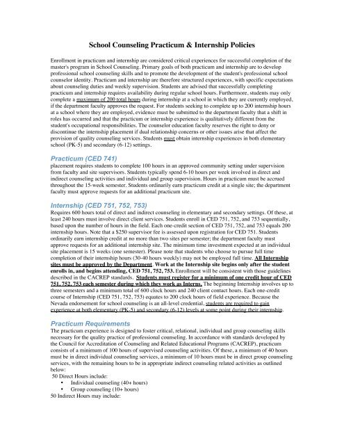 School Counseling Practicum & Internship Policies
