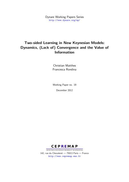 Two-sided Learning in New Keynesian Models: Dynamics ... - Dynare