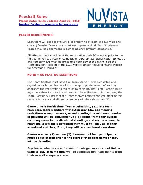 Foosball Rules - Calgary Corporate Challenge