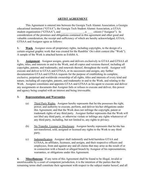 ARTIST AGREEMENT This Agreement is entered into between the ...