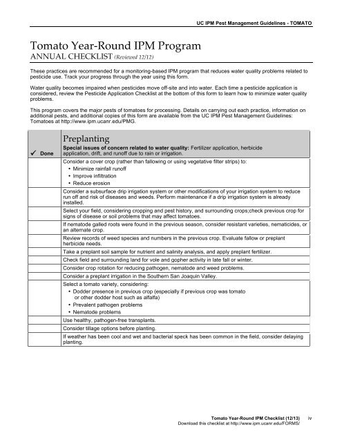 Annual checklist - UC Statewide IPM Program