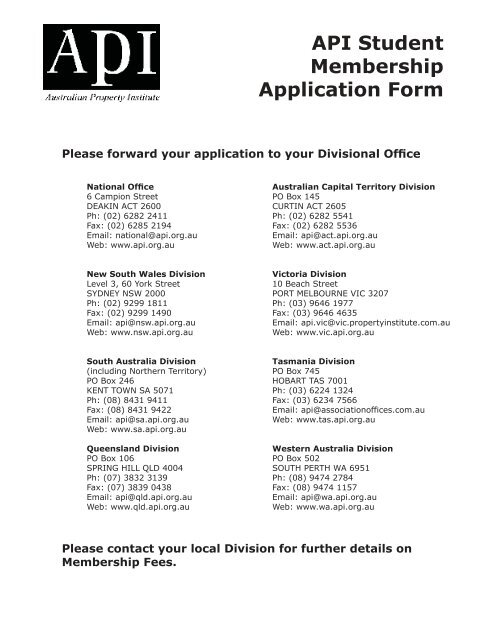 API Student Membership Application Form - The Australian Property ...