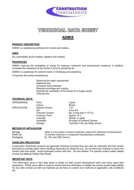 Admix Health & Safety & Technical Data Sheet - Construction ...