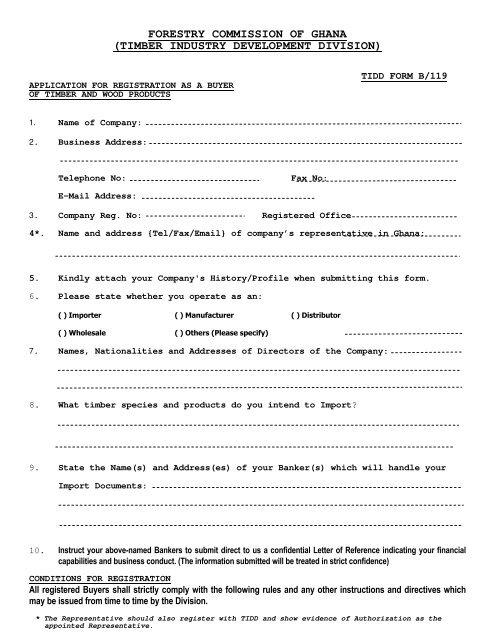TIDD Form B/119 - The Forestry Commission of Ghana
