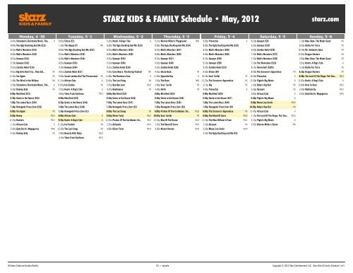 STARZ KIDS & FAMILY Schedule - May, 2012