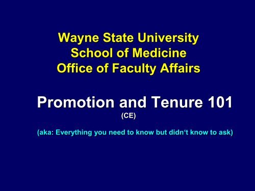 Promotion and Tenure 101 - Faculty Affairs - Wayne State University