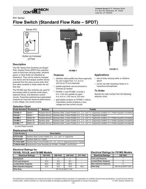 F61 Series Flow Switch (Standard Flow Rate - SPDT) - AAM Extras