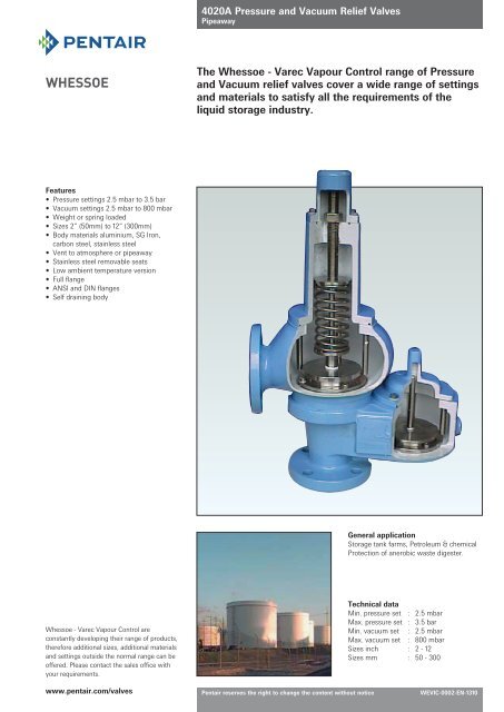 Varec Vapour Control range of Pressure and Vacuum relief valves ...