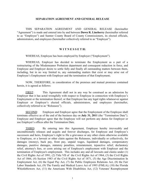 Employment Separation Agreement Template