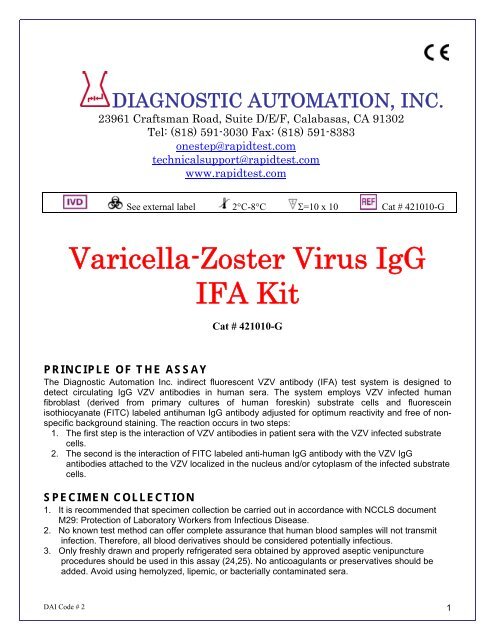 Varicella-Zoster Virus IgG IFA Kit - ELISA kits - Rapid tests