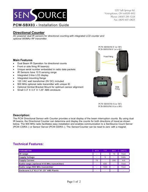 PCW-SBX03 - Installation Guide Directional Counter - SenSource