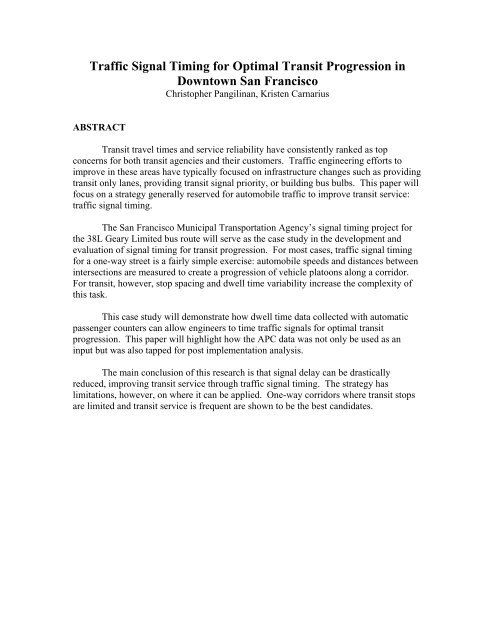 Traffic Signal Timing for Optimal Transit Progression in - ITE Western ...