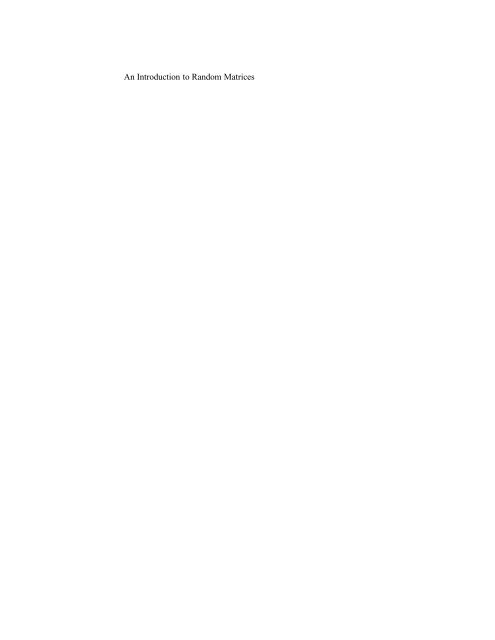 An Introduction To Random Matrices Faculty Of Mathematics