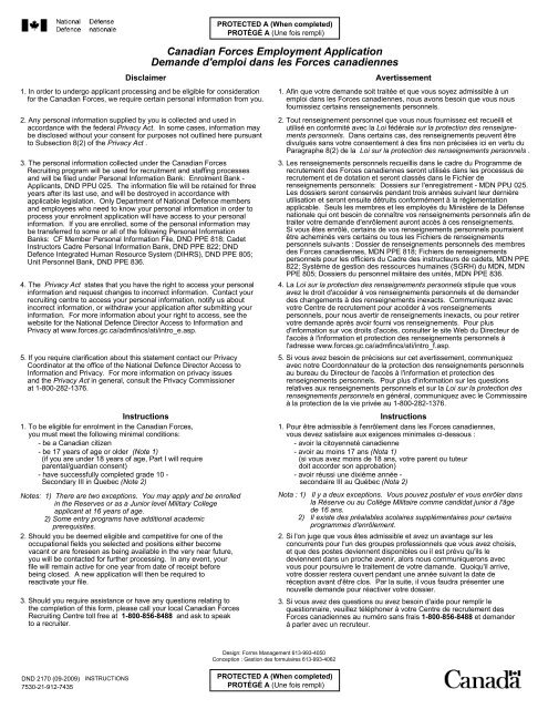 Canadian Forces Employment Application Demande d'emploi dans ...