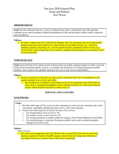 San Jose 2020 General Plan Goals and Policies ... - City of San Jose