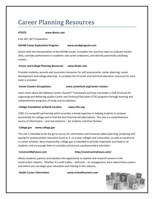 Career Planning Resources - NCPN