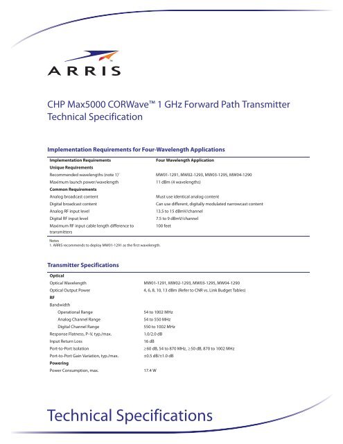 Technical Specifications - Arris