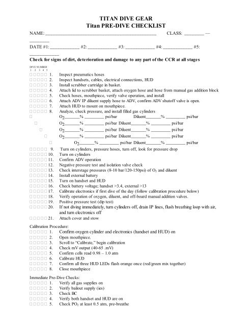 to download Titan Pre-Dive Checklist - TDI