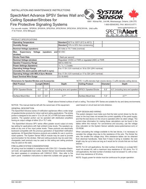 System Sensor L-Series Speaker Strobes Wall And Download