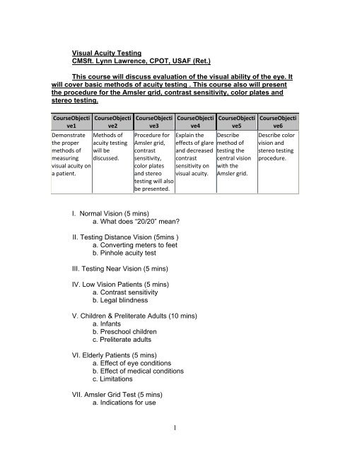 1 Visual Acuity Testing CMSft. Lynn Lawrence, CPOT ... - SECO 2011