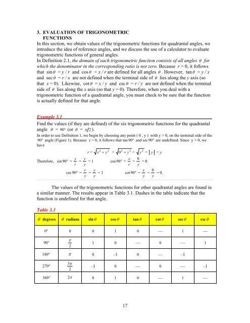 Section 3: Evaluation of Trig Functions