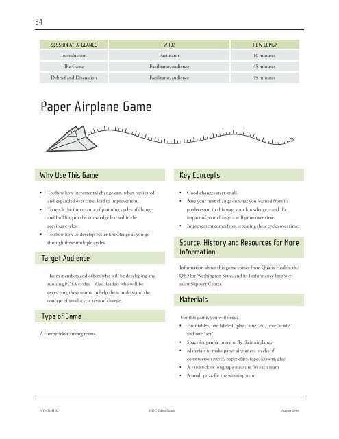 Paper Airplane Game - the National Quality Center