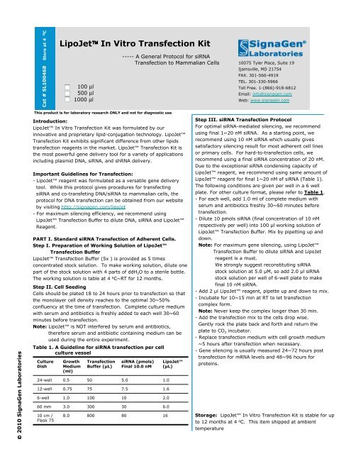 A Protocol for DNA/siRNA Co-transfection - SignaGen