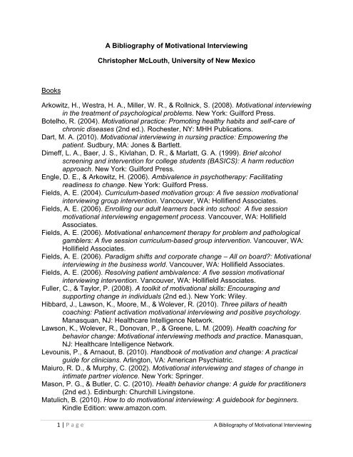 A Bibliography of Motivational Interviewing Christopher McLouth ...
