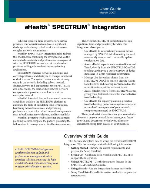 eHealth SPECTRUM Integration Guide - Concord Support Home