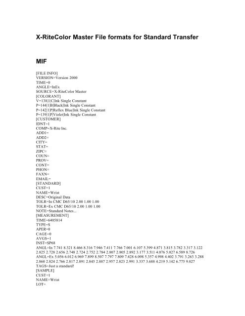 ColorMaster File Transfer Formats - X-Rite