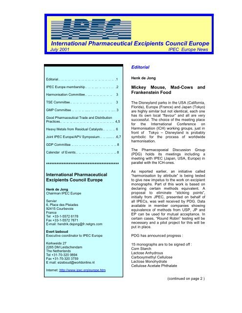 International Pharmaceutical Excipients Council ... - IPEC Europe