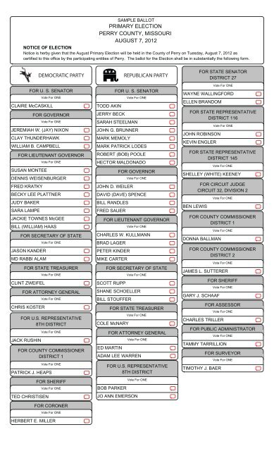 PRIMARY ELECTION PERRY COUNTY, MISSOURI AUGUST 7 ...