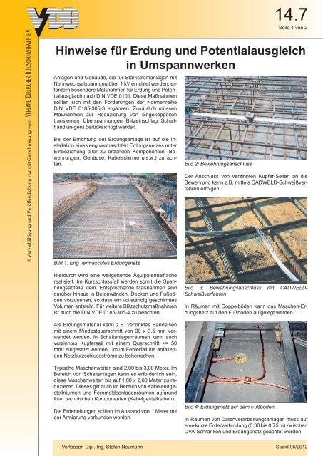 Hinweise fÃ¼r Erdung und Potentialausgleich in Umspannwerken