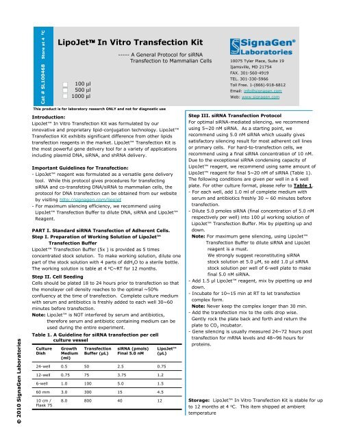 A Protocol for siRNA Transfection - SignaGen