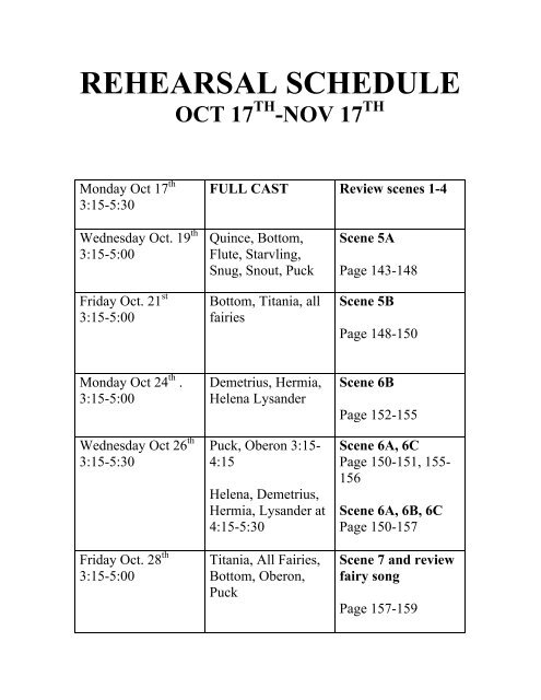 REHEARSAL SCHEDULE