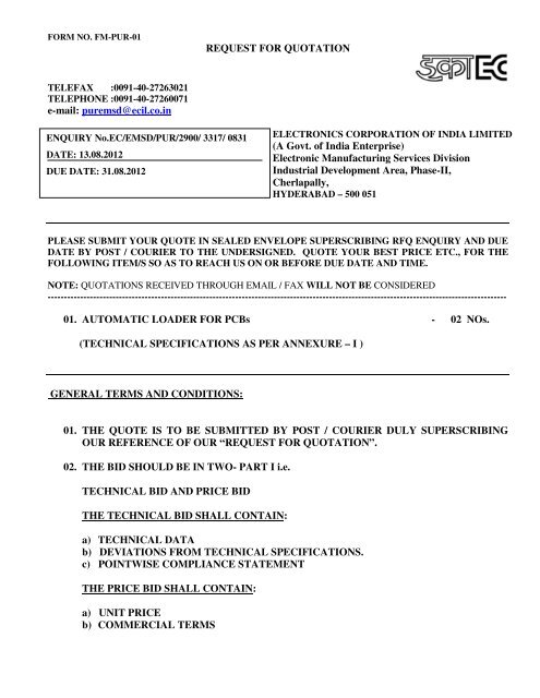 REQUEST FOR QUOTATION e-mail: puremsd@ecil ... - Tenders India