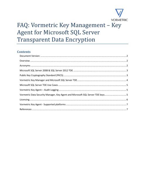 Key Agent For Microsoft Sql Server Vormetric