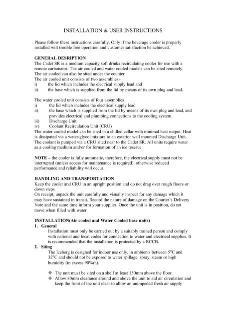 INSTALLATION INSTRUCTIONS AC & WC - IMI Cornelius
