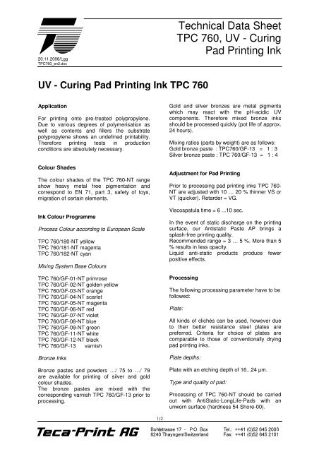 UV - Curing Pad Printing Ink TPC 760 - Teca-Print AG