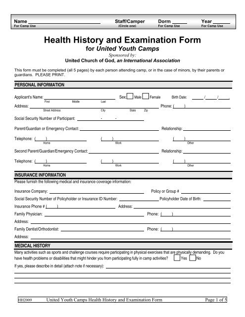 Health History and Examination Form - United Youth Camps ...